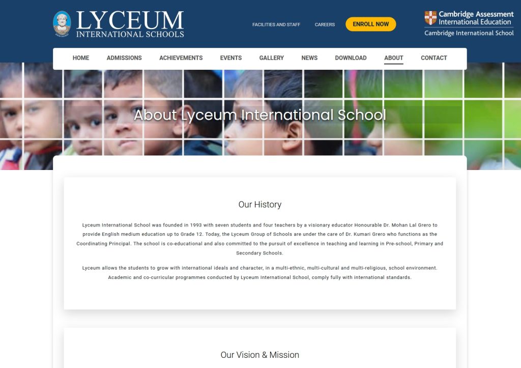 Lyceum Website Development & Design Evolution — Lyceum International School